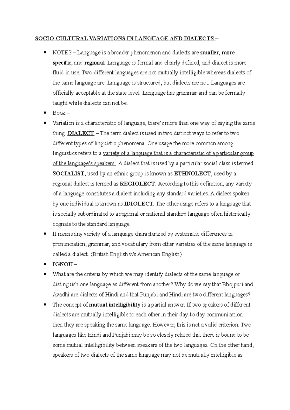 Dialects and Society-Language - SOCIO-CULTURAL VARIATIONS IN LANGUAGE ...