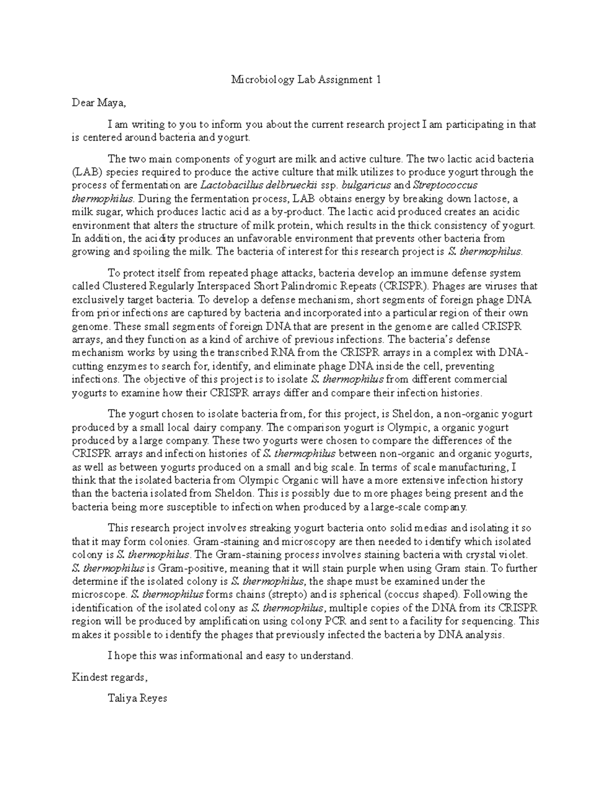Microbiology Lab Assignment 1 - Taliya Reyes - Microbiology Lab ...