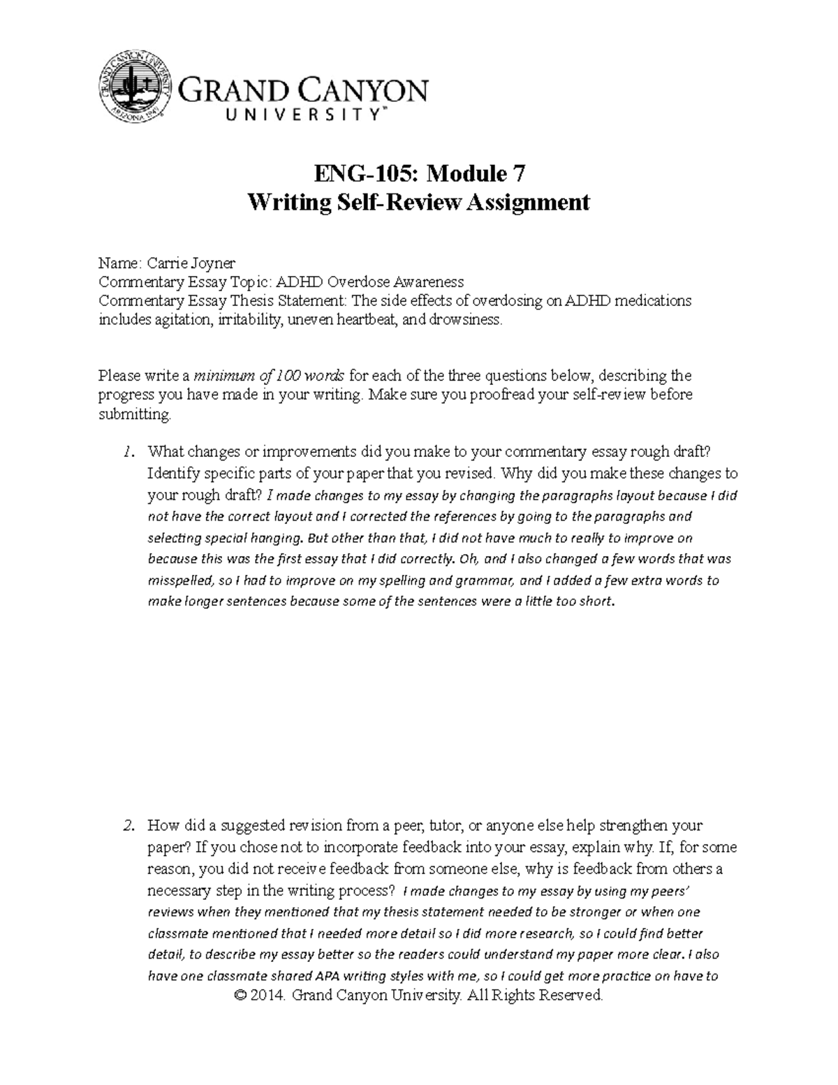 ENG105 Self Review Assignment - Module 7 Writing Assignment Name ...