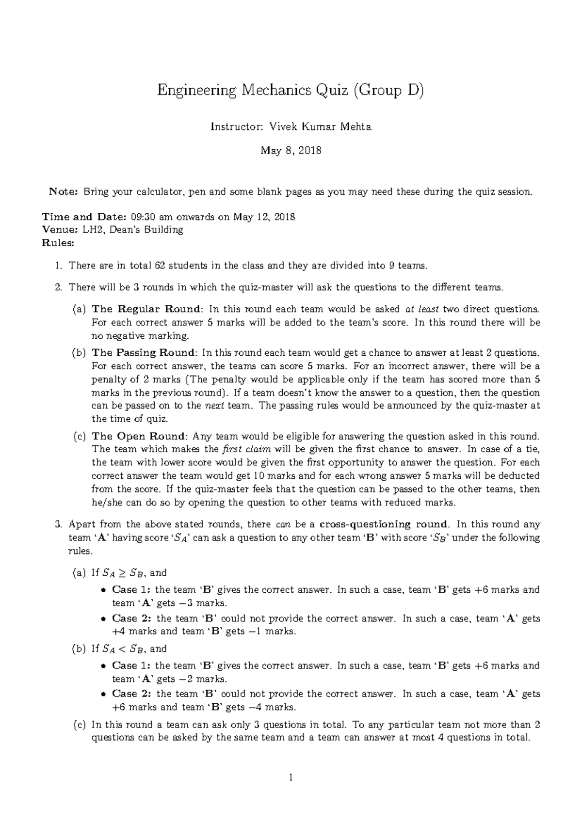Quiz rules - Quiz questions - Engineering Mechanics Quiz (Group D ...