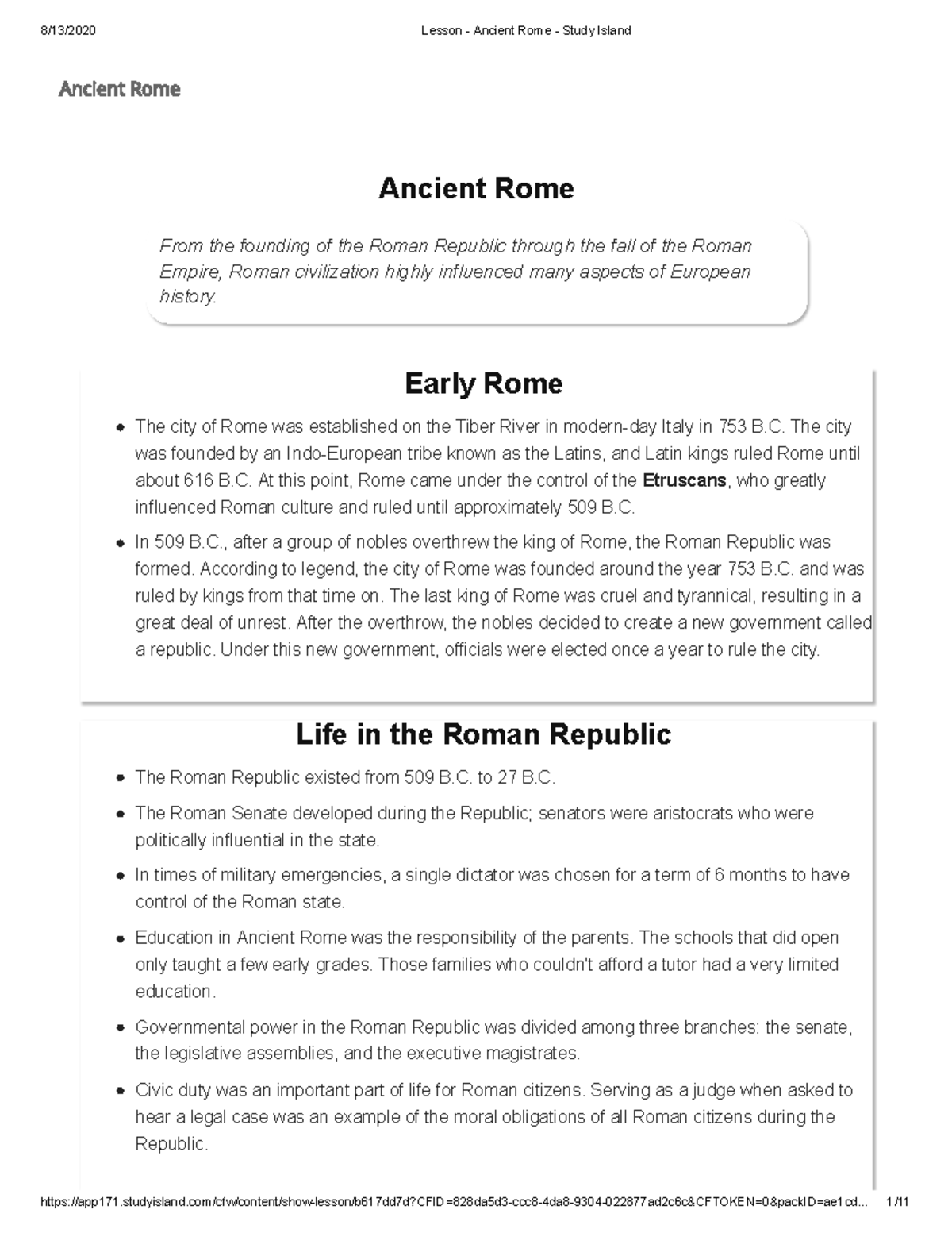 Lesson - Ancient Rome - Study Island - Ancient Rome From the founding ...