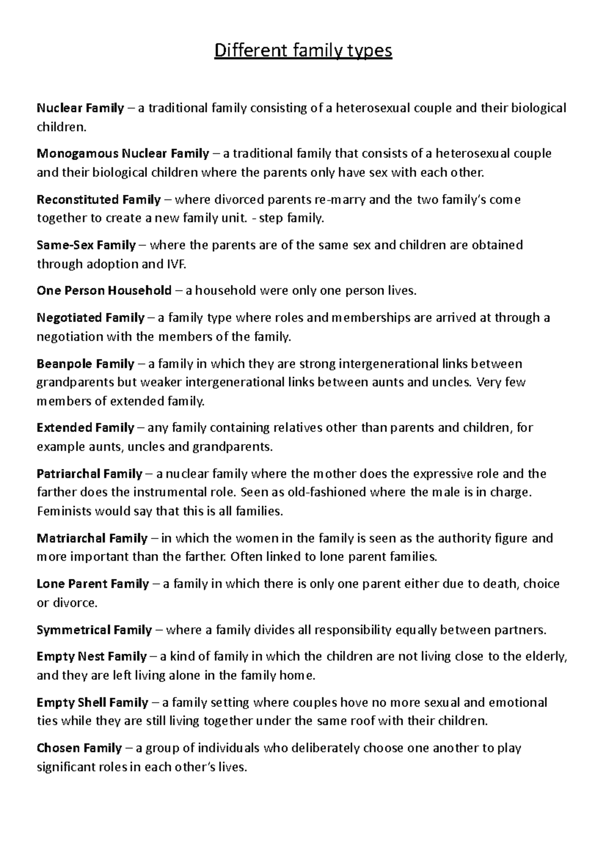 Different family types-sociology - Different family types Nuclear ...