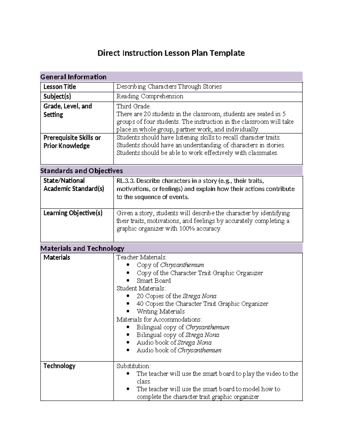 C909 Task 1 - ...... - Direct Instruction Lesson Plan Template General Information Lesson Title ...