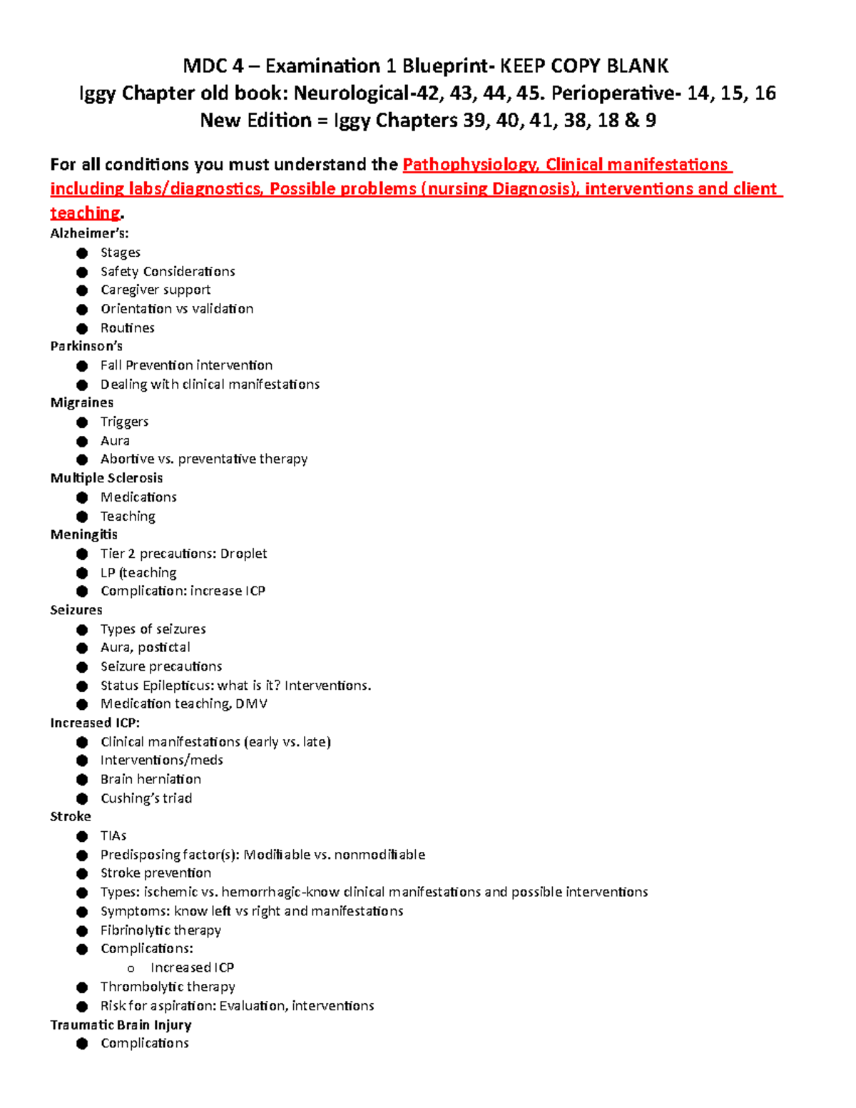 Blank COPY MDC4 Exam 1 Blueprint - MDC 4 – Examination 1 Blueprint ...