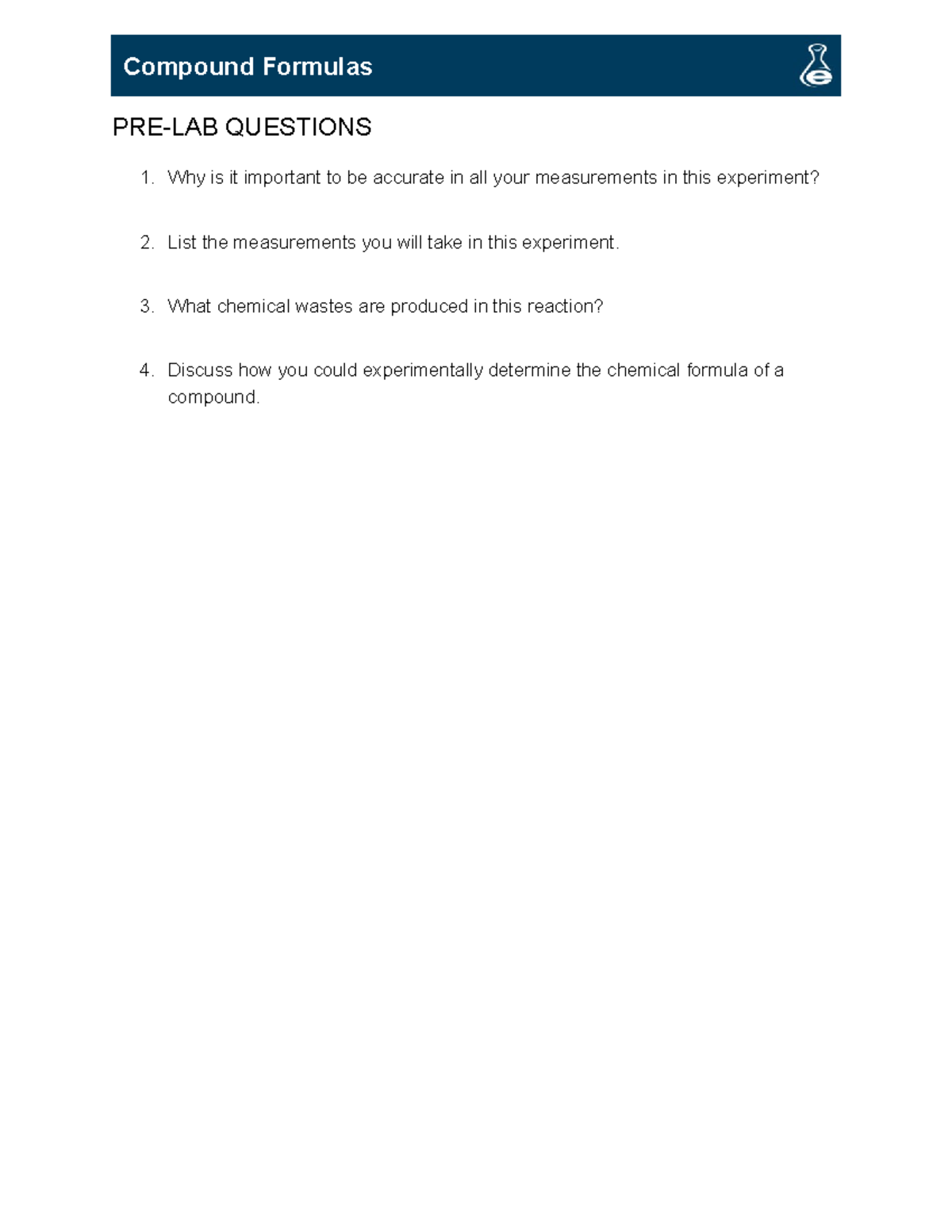 GC 4253 L04 Compound Formulas - Compound Formulas PRE-LAB QUESTIONS 1 ...