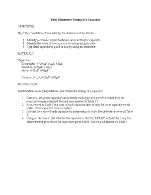 Exercise-3 - Multimeter practice reading and exercise testing of ...