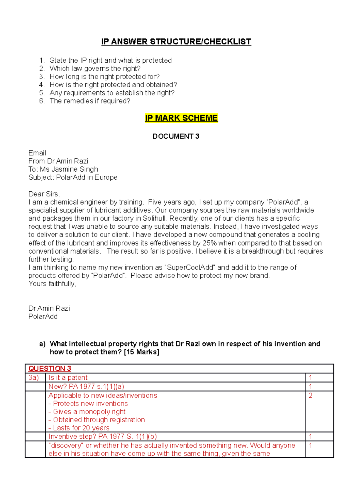 IP Answer Structure - IP ANSWER STRUCTURE/CHECKLIST State the IP right ...