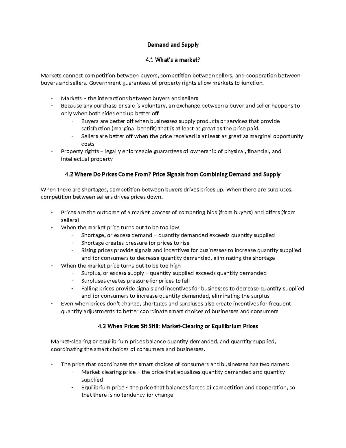Microeconomics Chapter 4 Notes - Demand and Supply 4 What’s a market ...