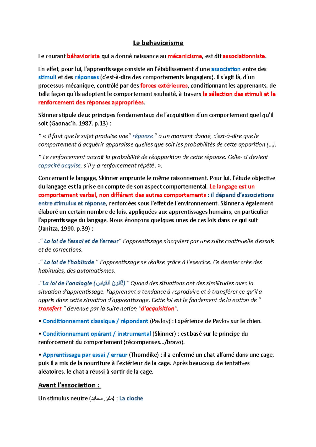 Behaviorisme - MERCI - Le behaviorisme Le courant béhavioriste qui a ...