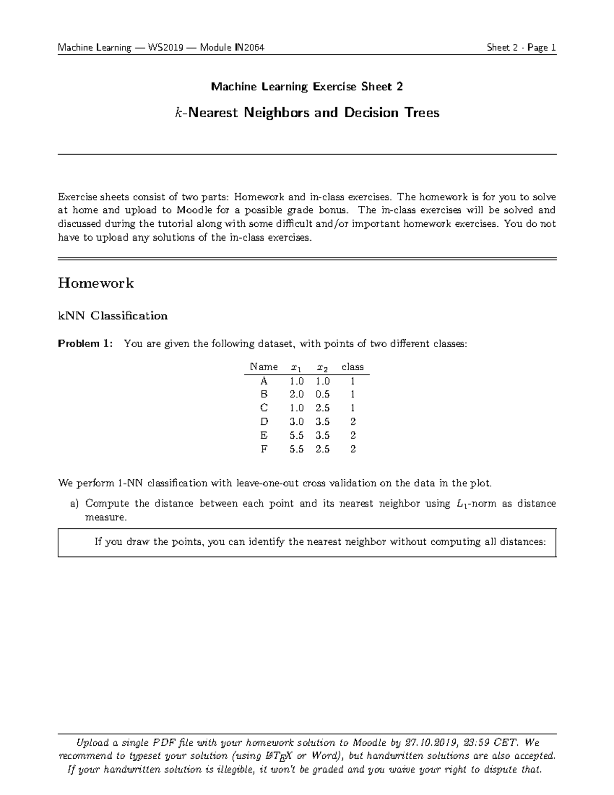 Exercise 02 knn dt solution - Machine Learning Exercise Sheet 2 k-Nearest Neighbors and Decision ...