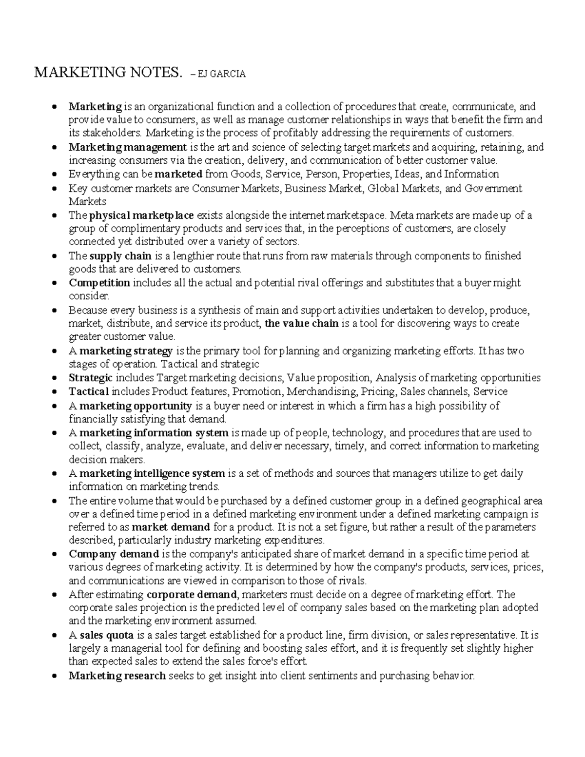 Marketing Notes - MARKETING NOTES. – EJ GARCIA Marketing is an ...