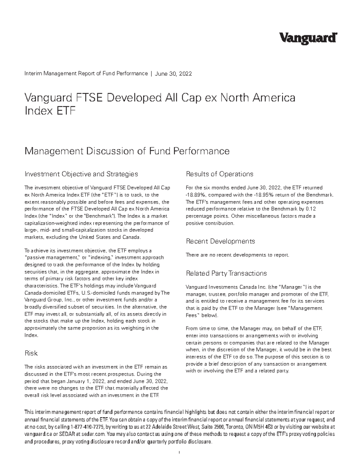 The Management Report of Fund Performance - The Index is a market ...