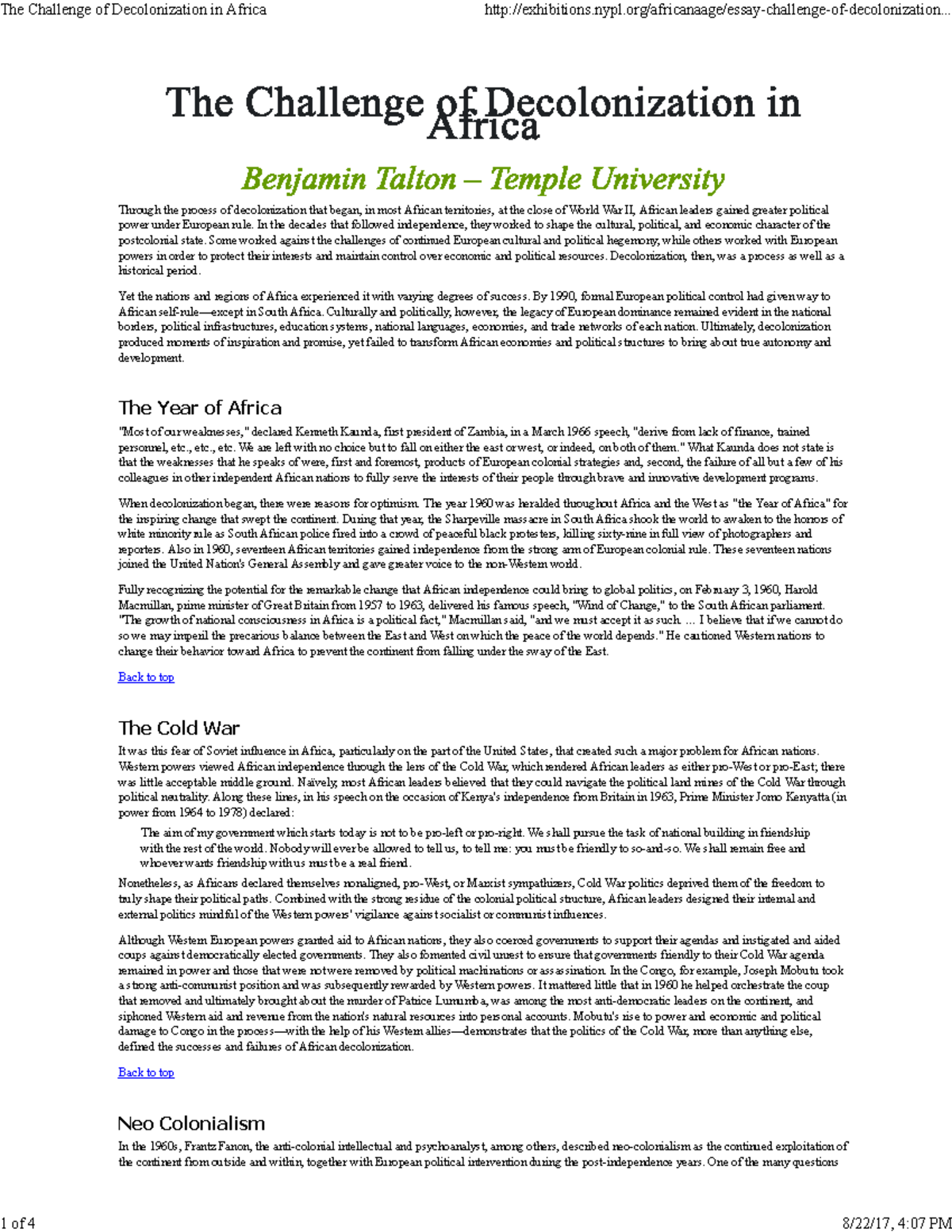 Talton - The Challenge of Decolonization in Africa - Through the ...