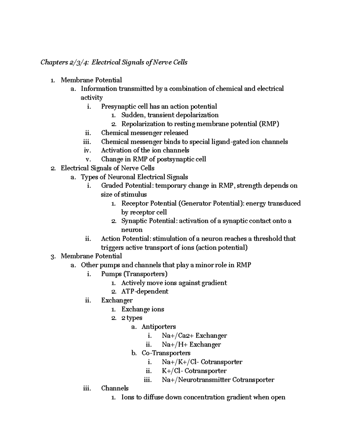 Ch. 2 3 4 Electrical Signals of Nerve Cells - Chapters 2/3/4 ...