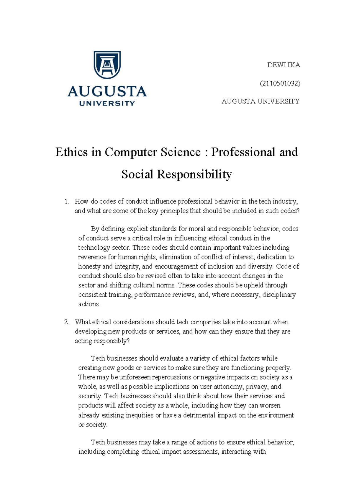 Ethics in Computer Science Chapter 5 (assignment) - DEWI IKA ...