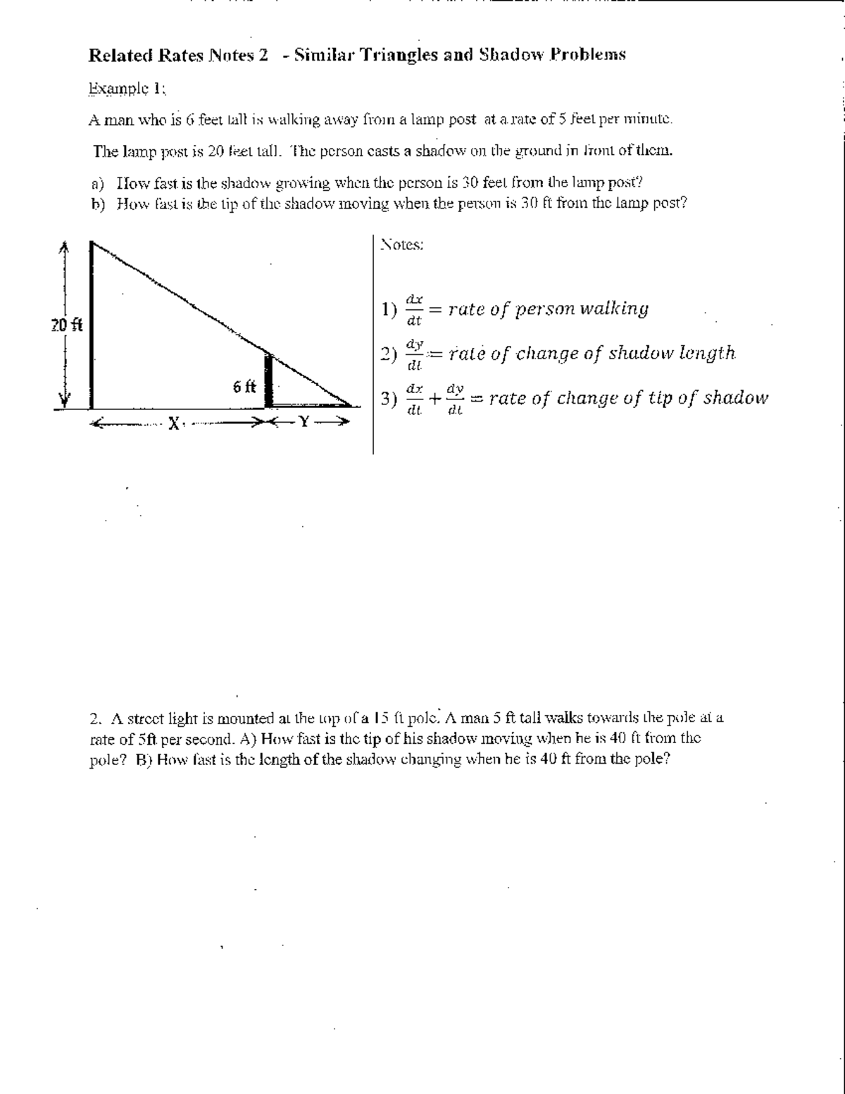 Related rates notes 2 shadow problems - BS Civil Engineering - Studocu