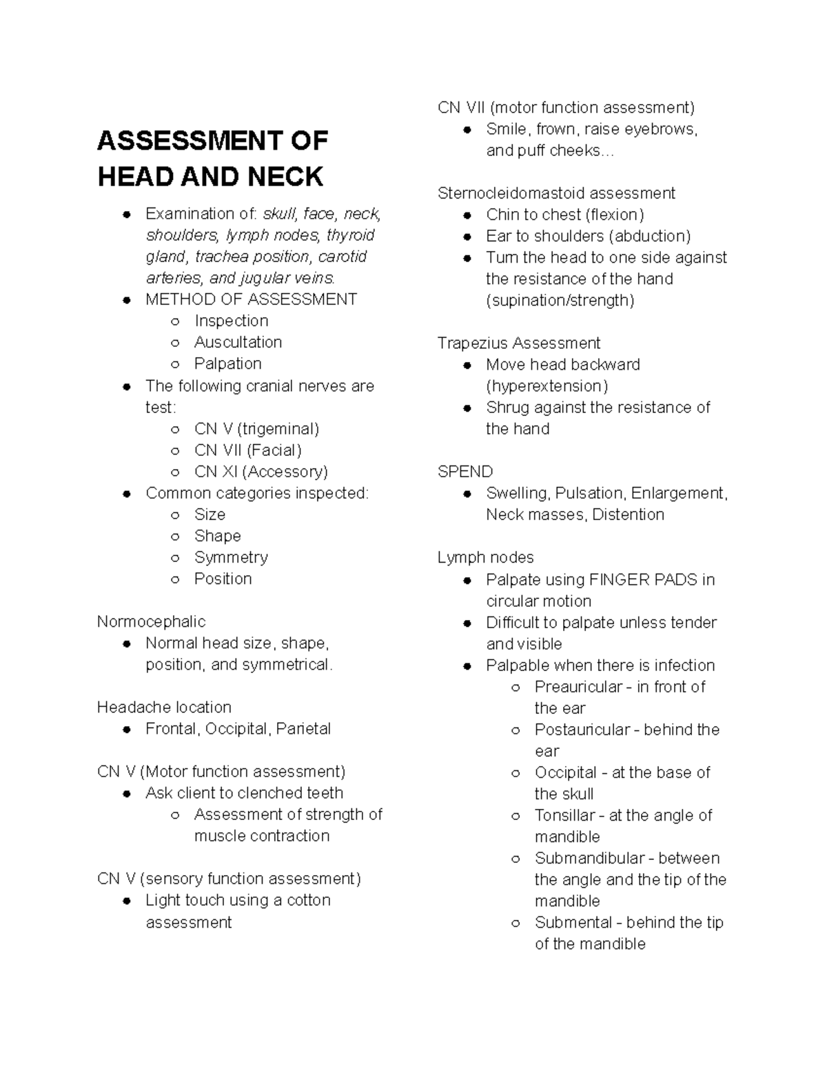 Health Assessment - Final EXAM Reviewer - ASSESSMENT OF HEAD AND NECK ...