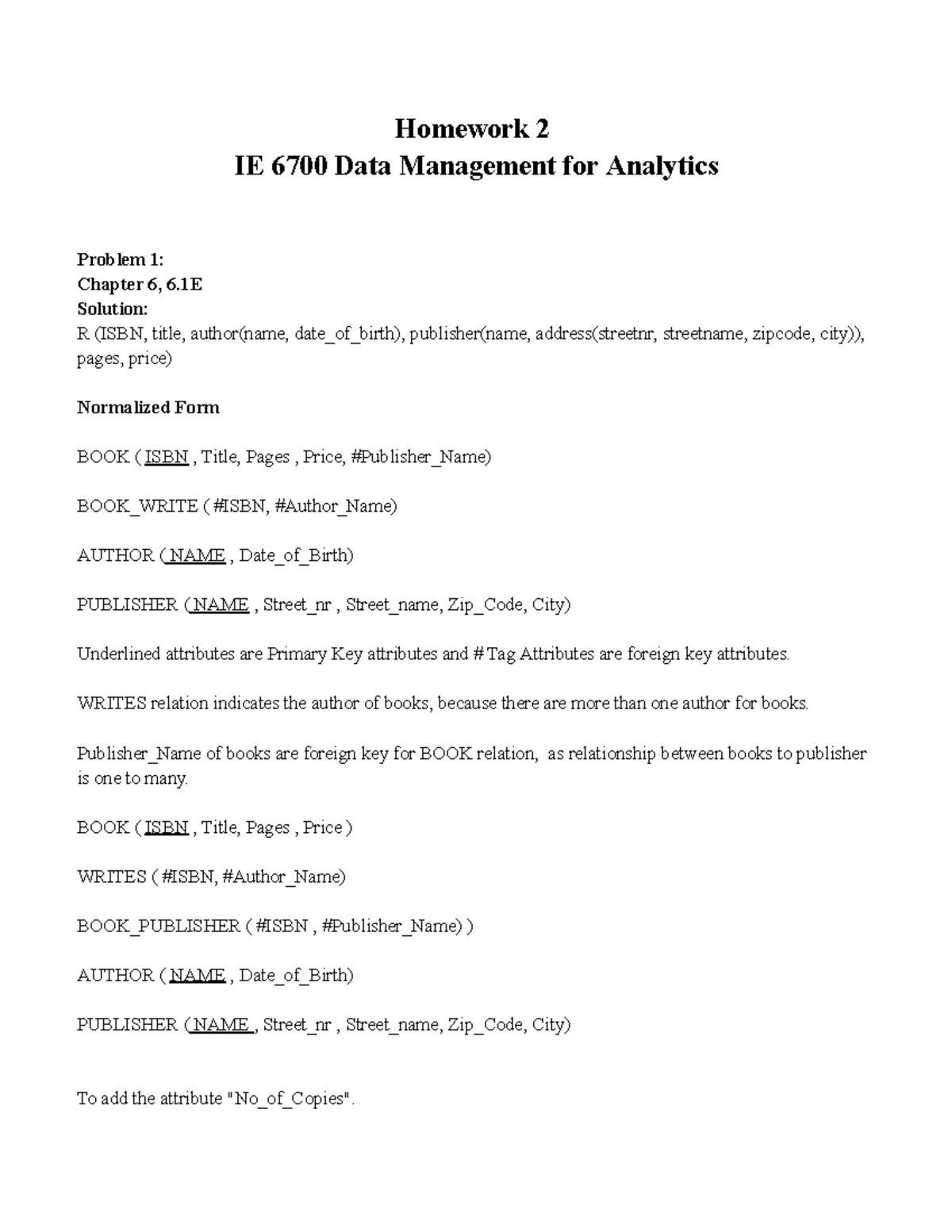 DMA Homework 2 - Homework 2 IE 6700 Data Management for Analytics ...