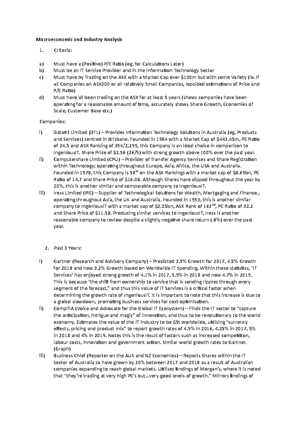 AFIN Report Notes - Macroeconomic and Industry Analysis 1. Criteria: a ...