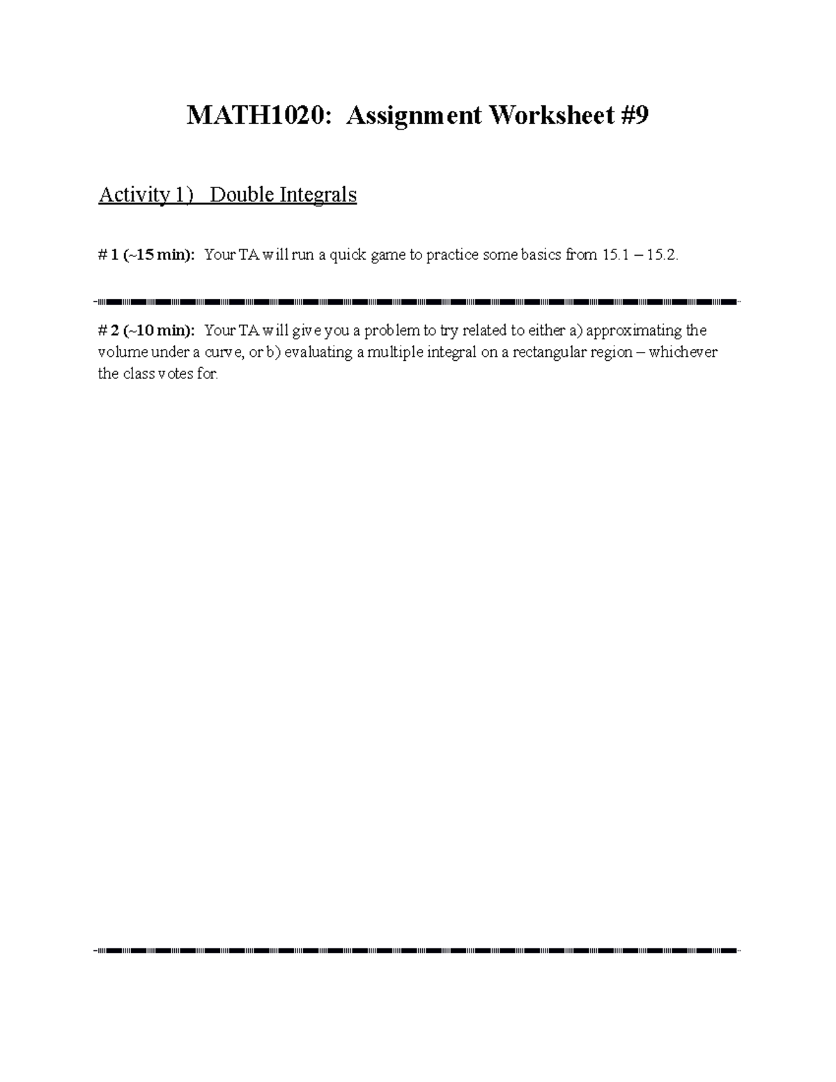 S19 tutorialworksheet 5 - MATH1020: Assignment Worksheet Activity 1 ...