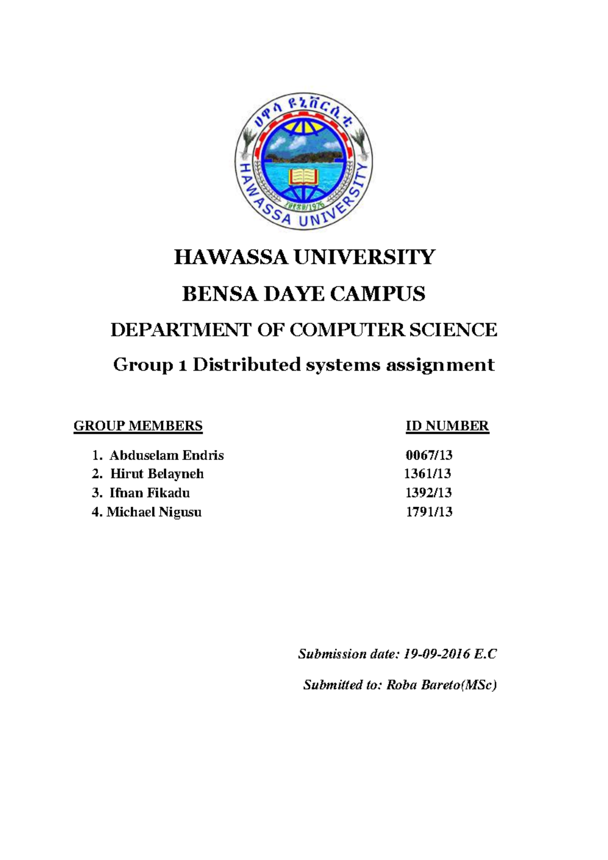 Seled - selected class topics - HAWASSA UNIVERSITY BENSA DAYE CAMPUS DEPARTMENT OF COMPUTER ...