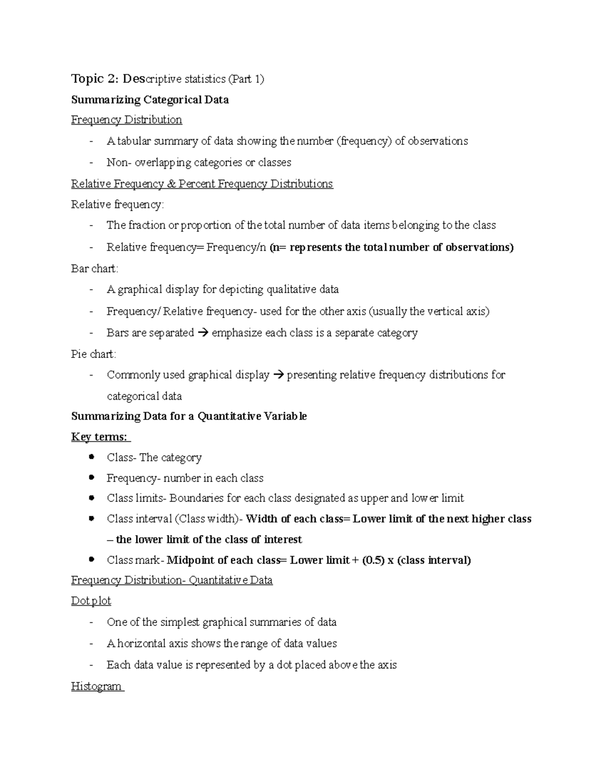 Descriptive Statistics P1 - Topic 2: Descriptive statistics (Part 1 ...
