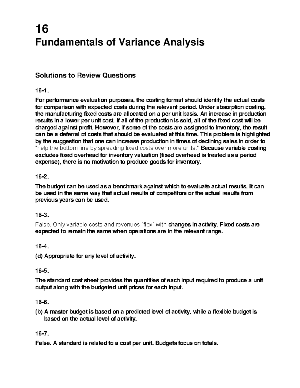 Chap 16 - dqw - 16 Fundamentals of Variance Analysis Solutions to ...