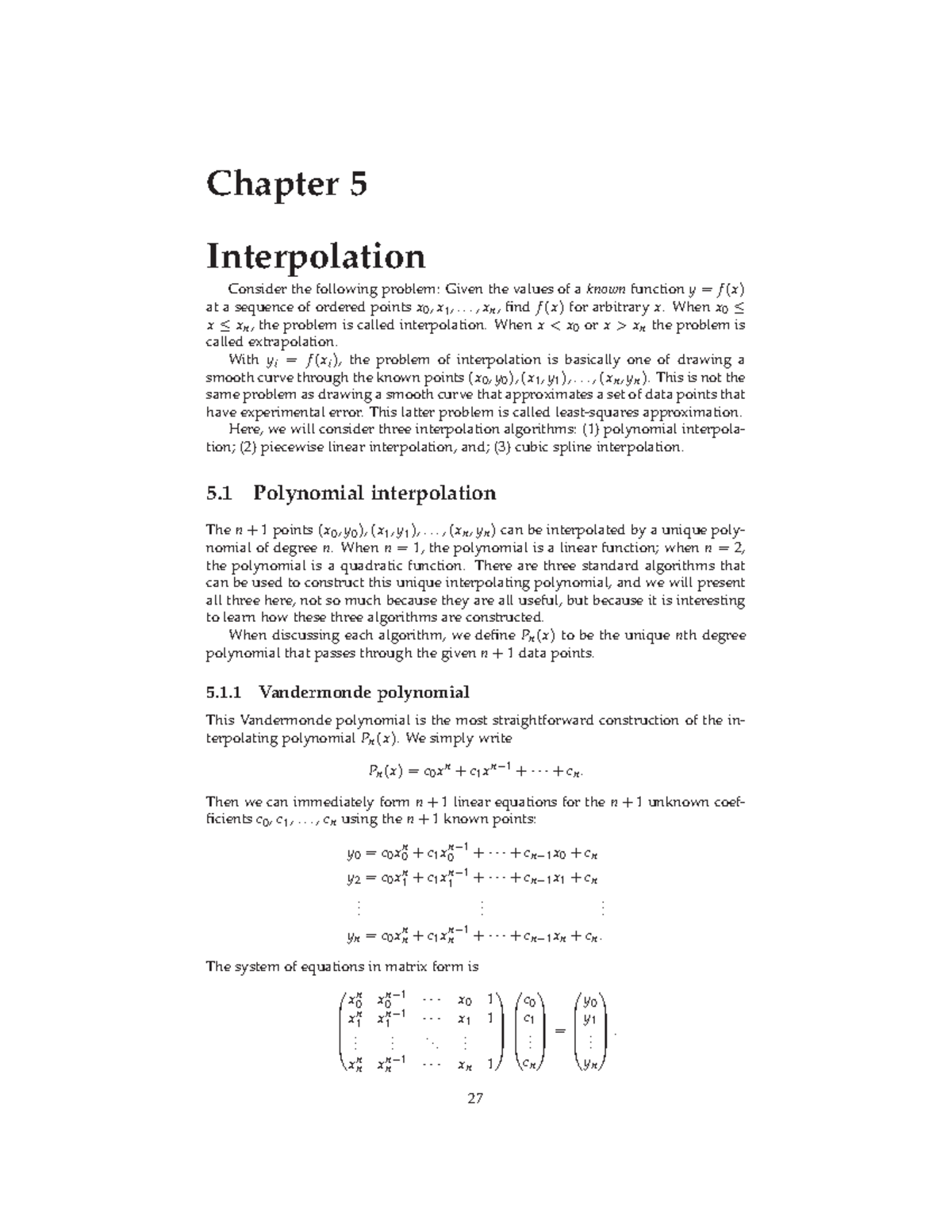 Numerical-methods-2 - Chapter 5 Interpolation Consider the following problem: Given the values ...