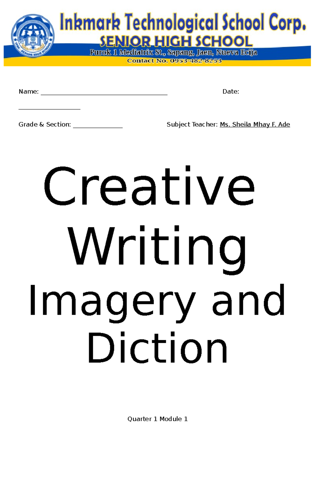 Creative Writing Week 1 - Name ...