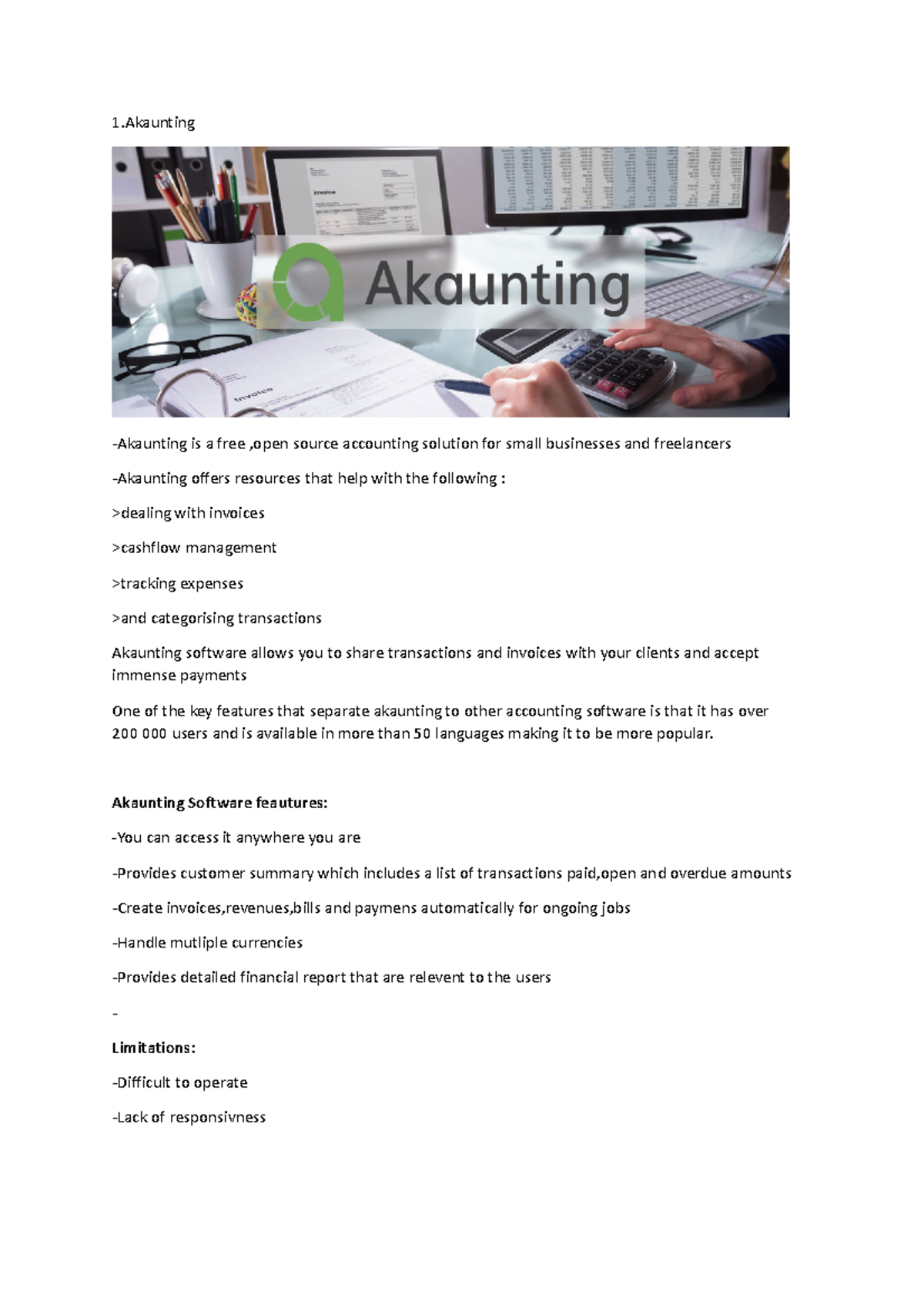 Types of softwares - 1 -Akaunting is a free ,open source accounting ...