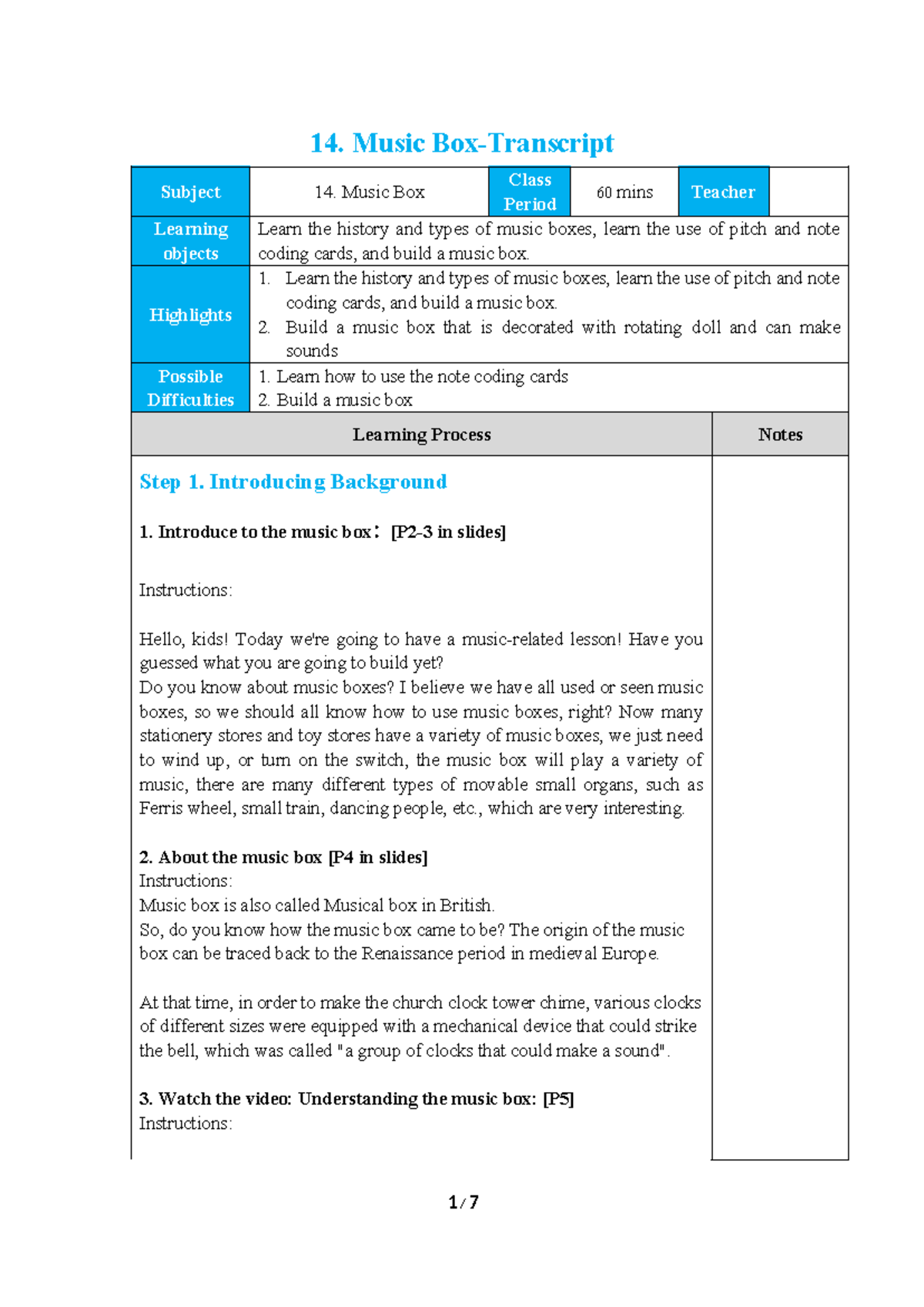 14. Music Box - eacy block based coding language - 14. Music Box-Transcript Subject 14. Music ...