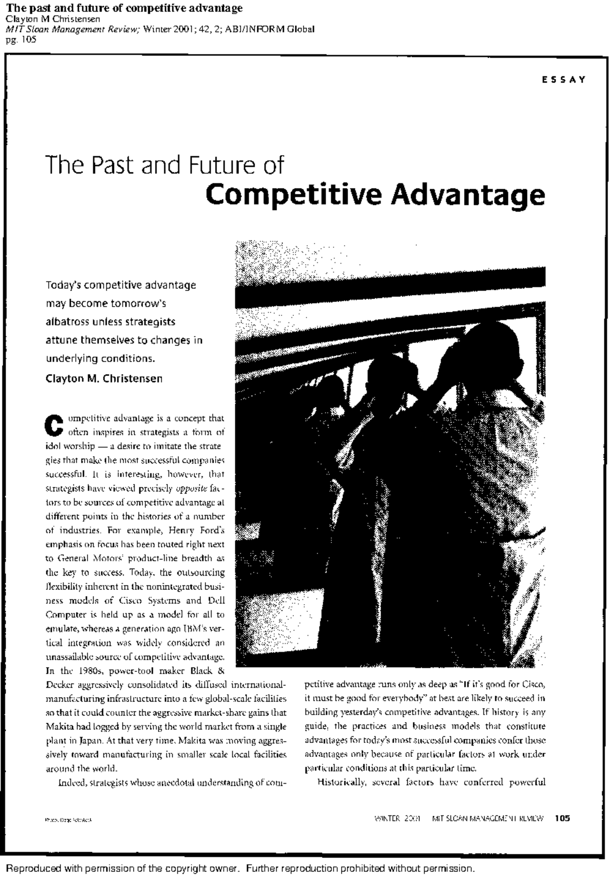 Christensen, 2001 , Past and future of comp advantage - Strategic ...