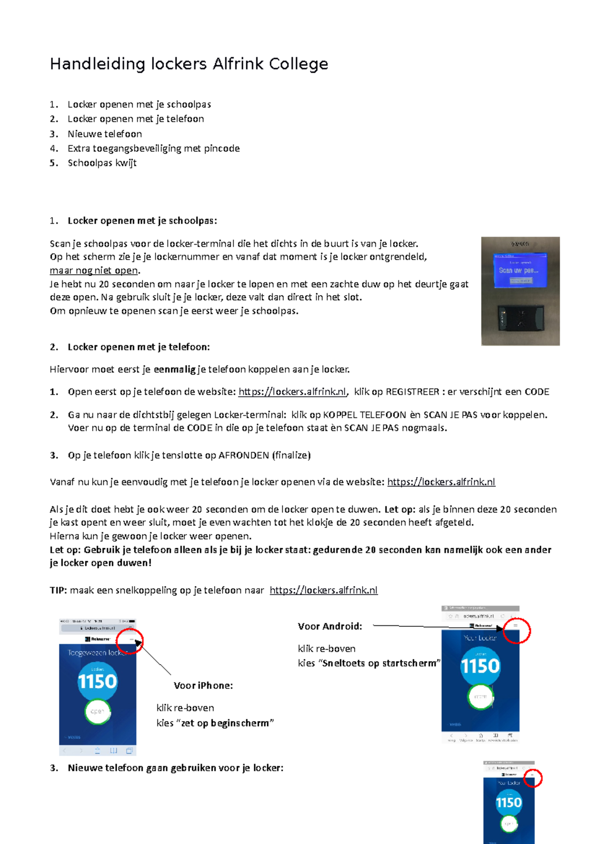 Handleiding lockers voor CKV - Handleiding lockers Alfrink College ...