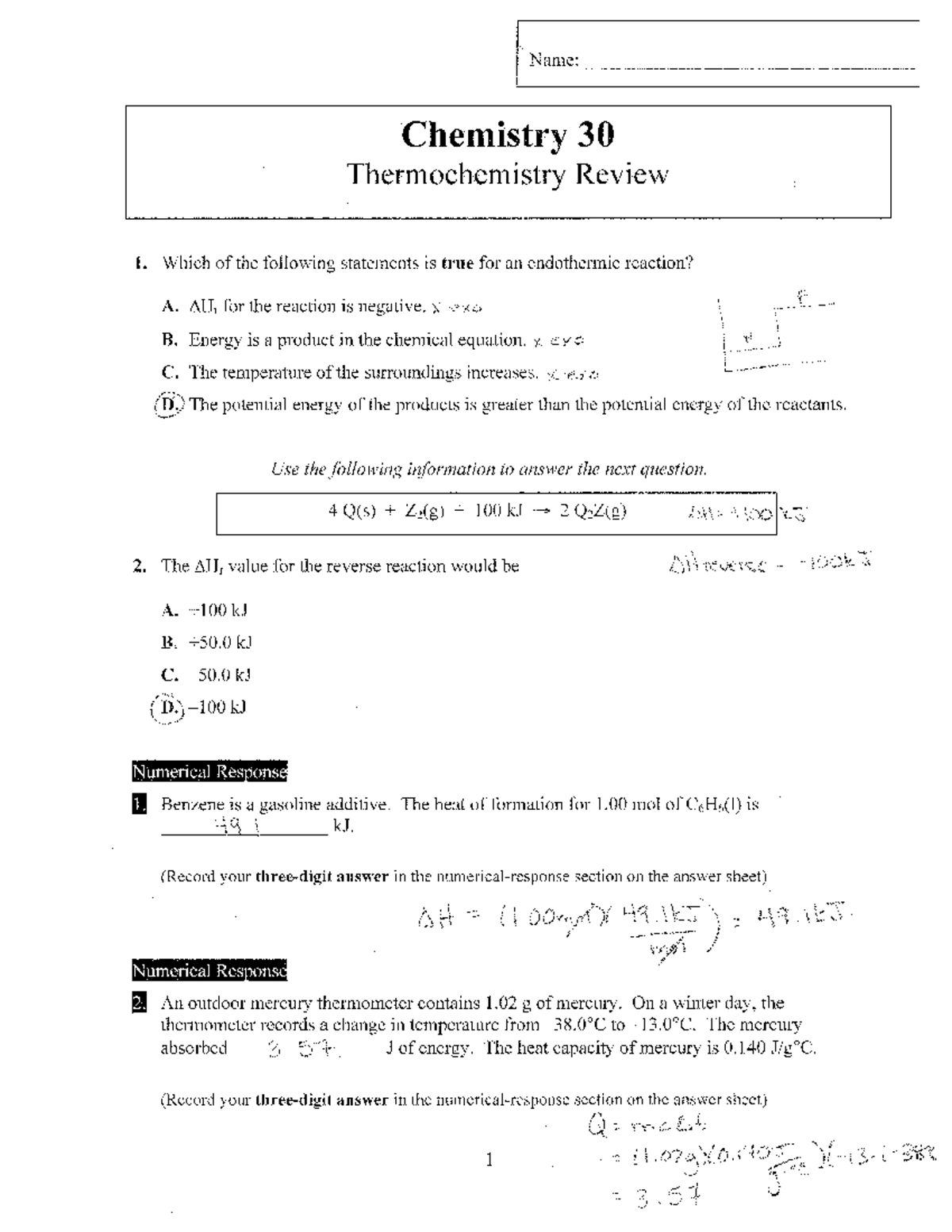 Thermochem Practice Diploma - KEY - Studocu