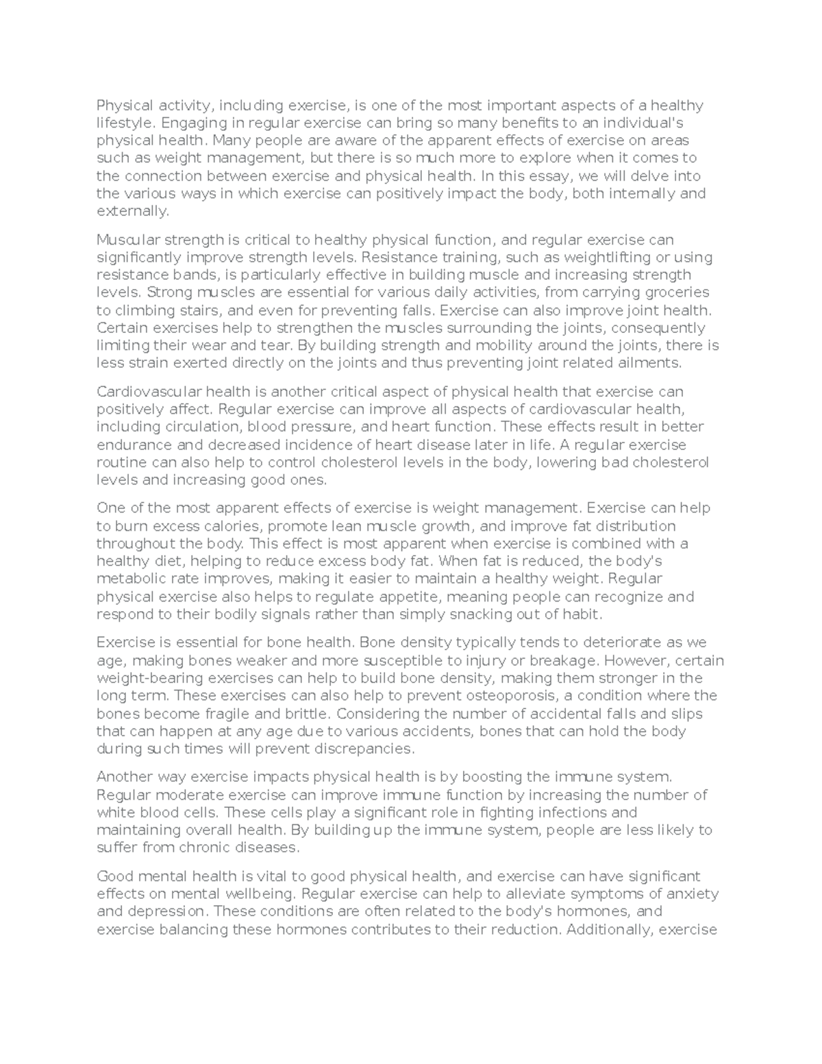 Importance to take of yourself - essay - Physical activity, including ...