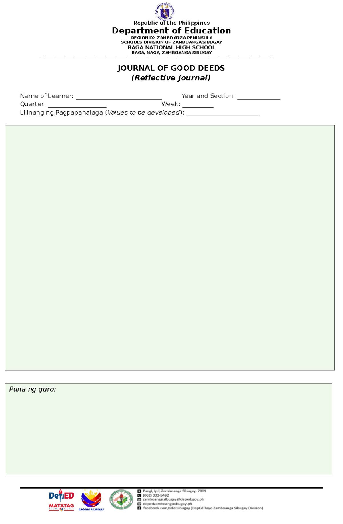 Journal OF GOOD Deeds - Puna ng guro: Republic of the Philippines ...