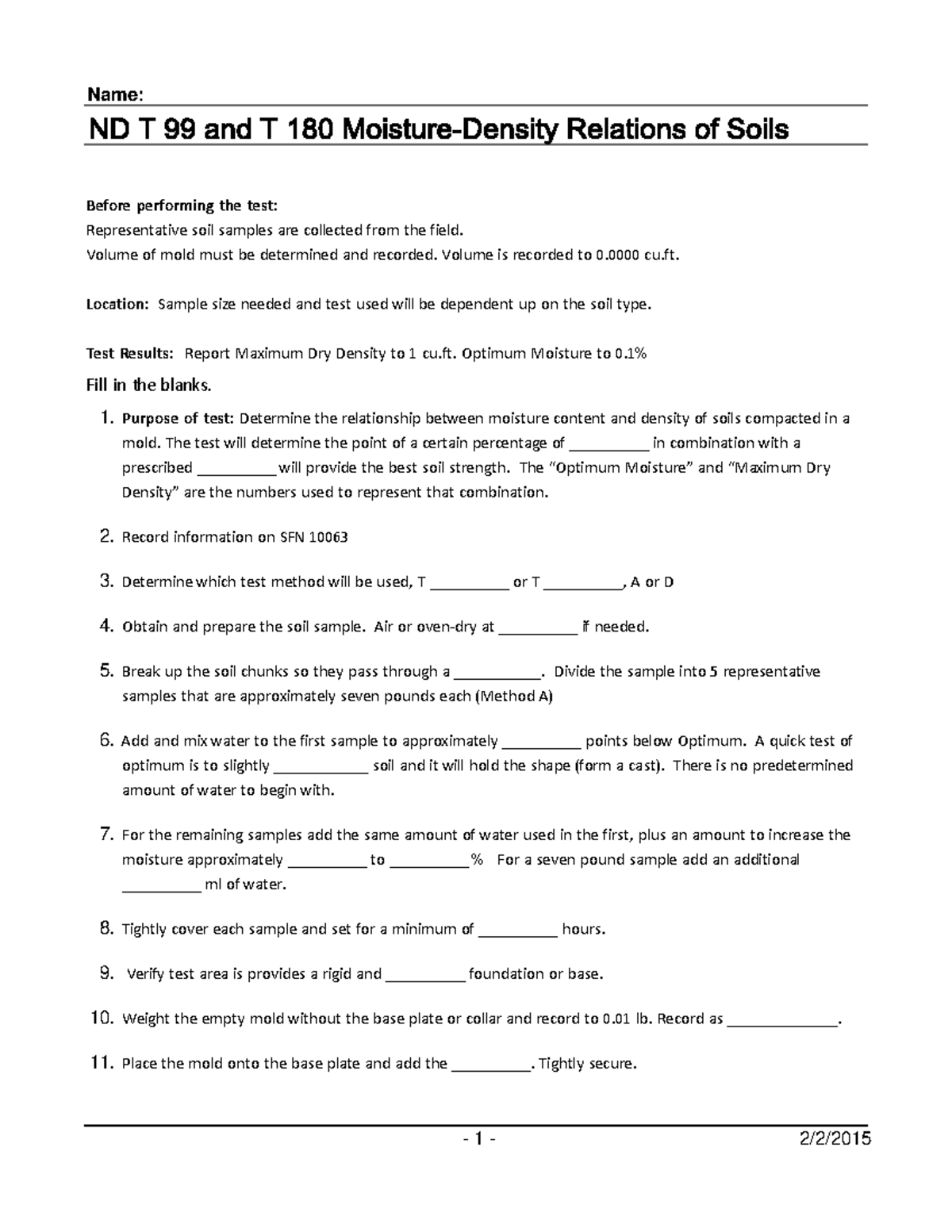Soils Outline - Lecture Notes and Assignments - Name: Before performing ...
