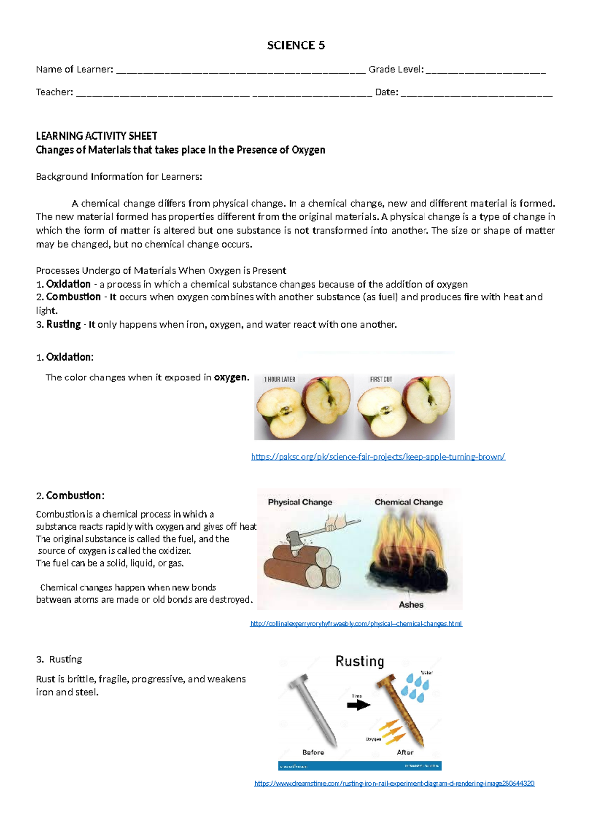 Activity sheet - Science 5 - SCIENCE 5 Name of Learner: - Studocu