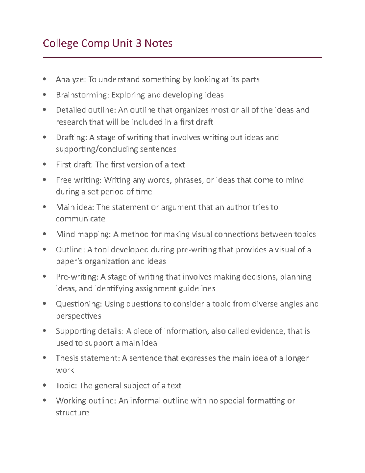 College Comp Unit 3 Notes - College Comp Unit 3 Notes Analyze: To ...