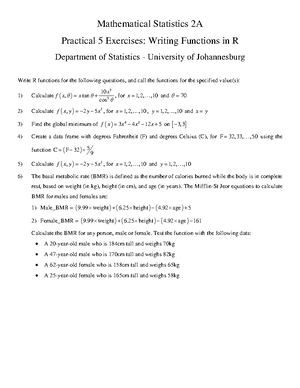 Practical 6 - Good practice for an exam - STA01A 1 Practical 6 ...