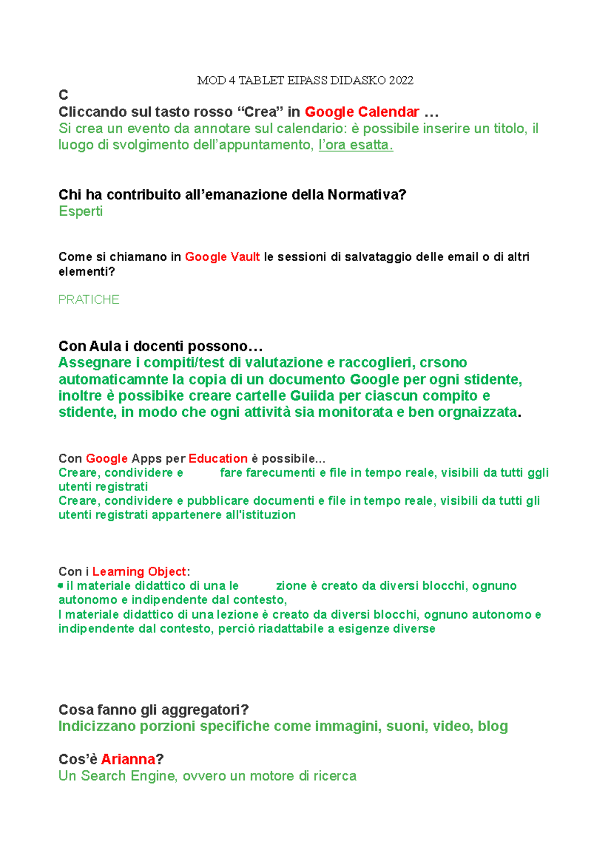 MOD 4 Eipass Didasko 2022 - MOD 4 TABLET EIPASS DIDASKO 2022 C Cliccando sul tasto rosso “Crea ...