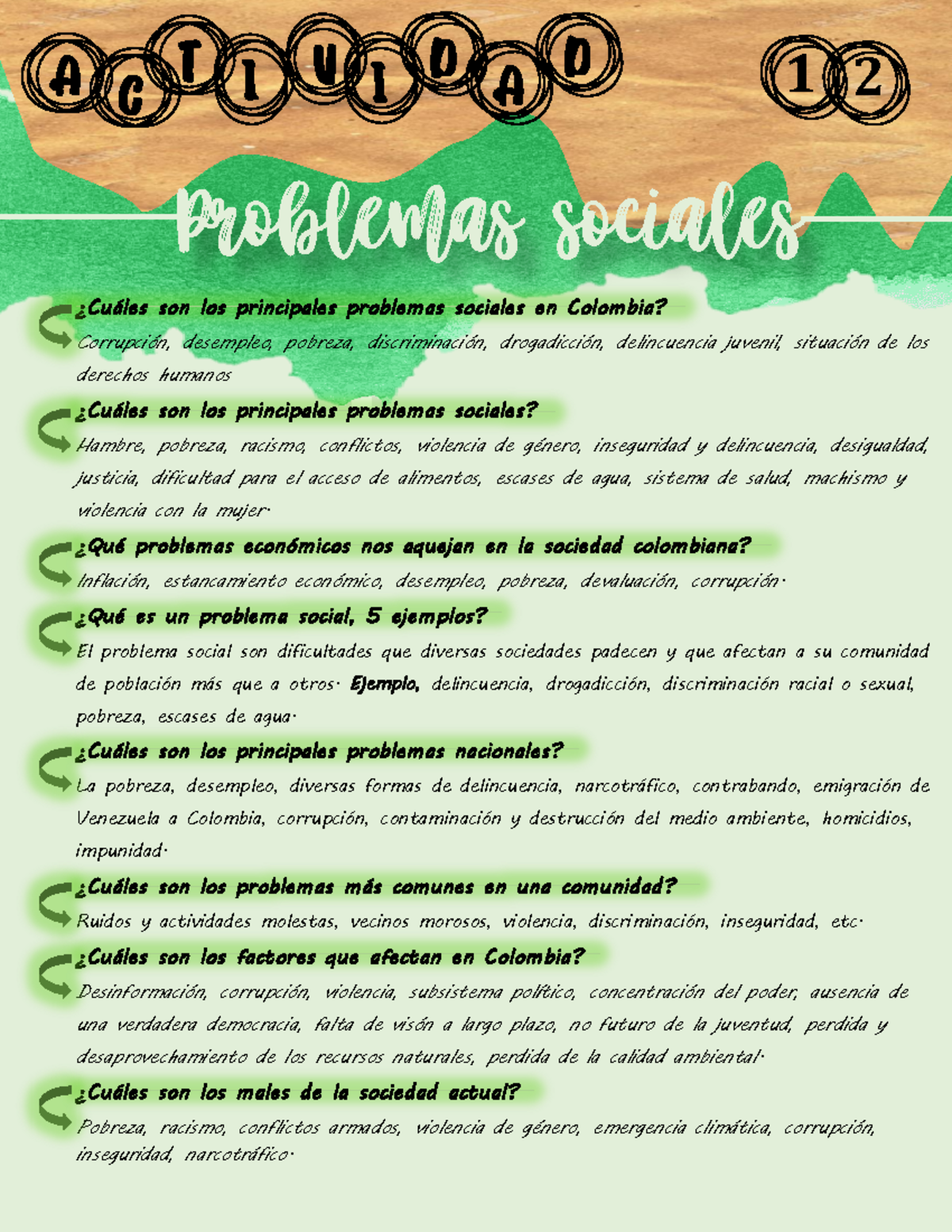 Taller 12 problemas sociales 2021 - A C T I A V I D D 12 ¿Cuáles son ...