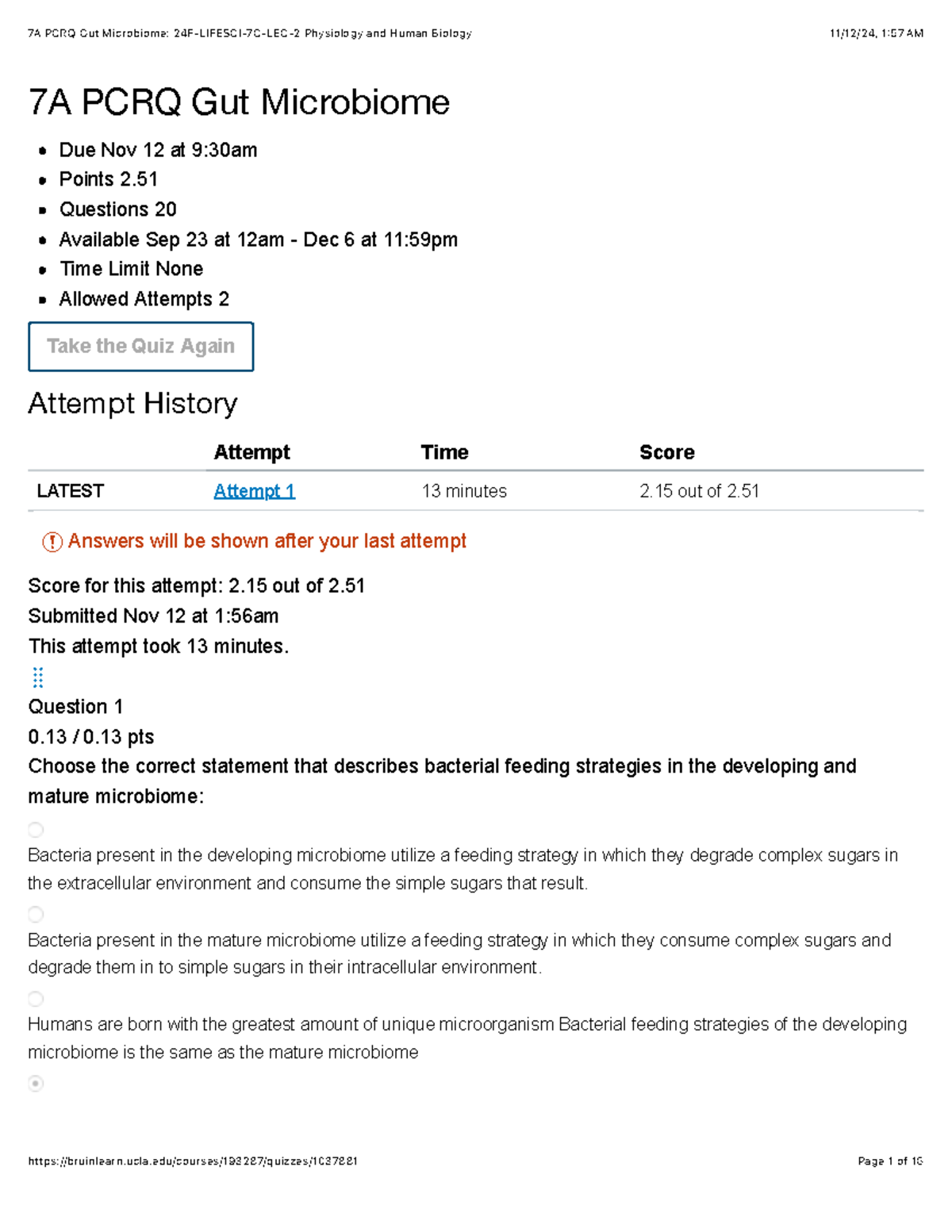 7A PCRQ Gut Microbiome: 24F- Lifesci-7C-LEC-2 Physiology and Human ...