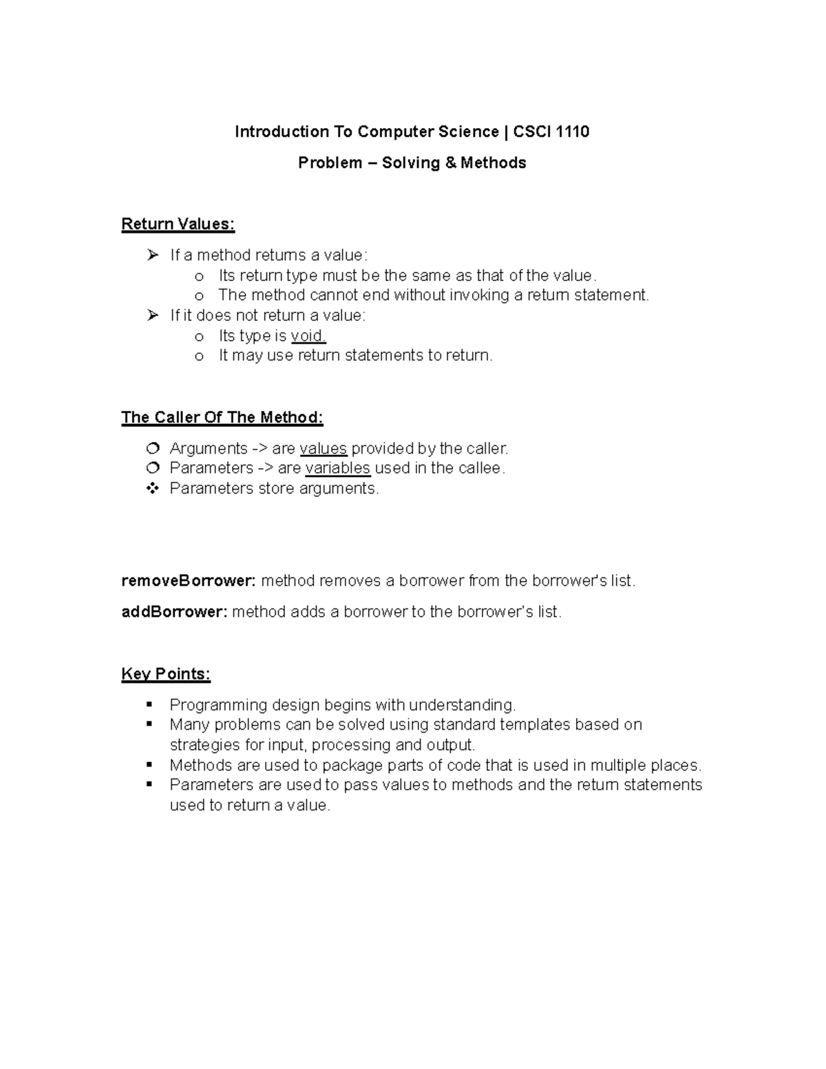 Csci 1110 Notes 5 Problem Solving And Methods Return Values The 8569