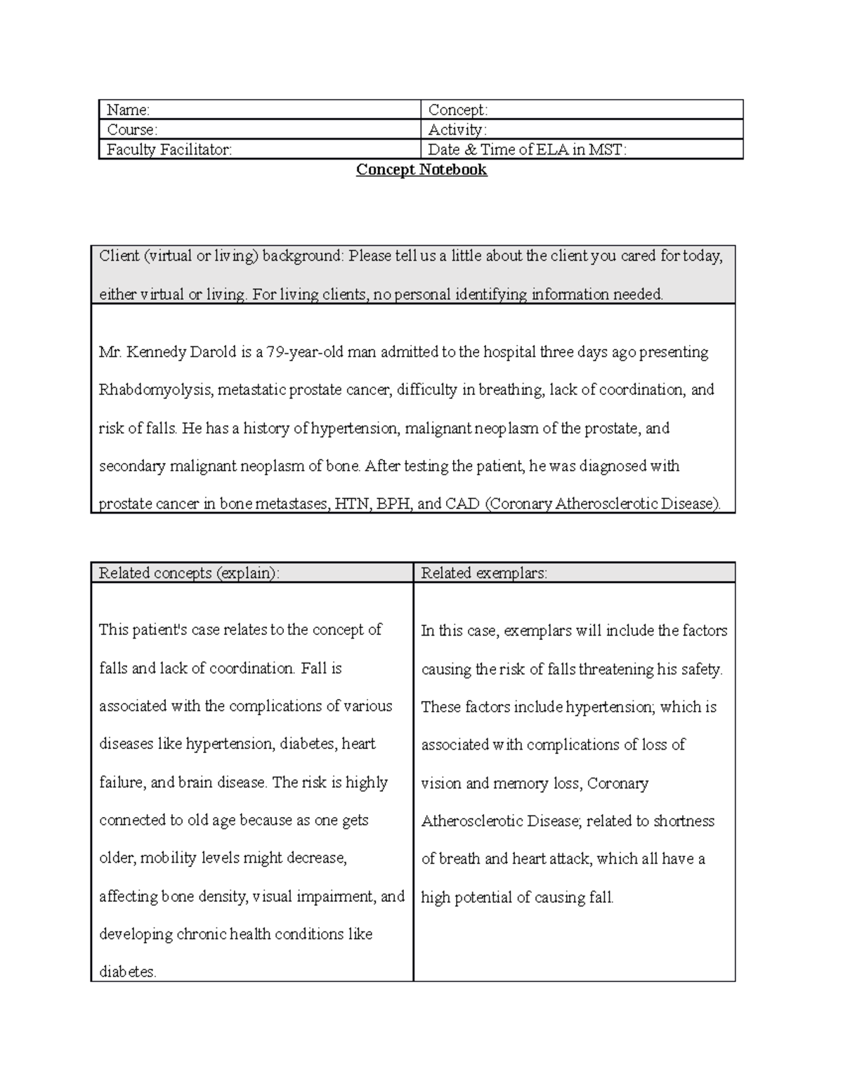 Concept Notebook Template - Name: Concept: Course: Activity: Faculty ...