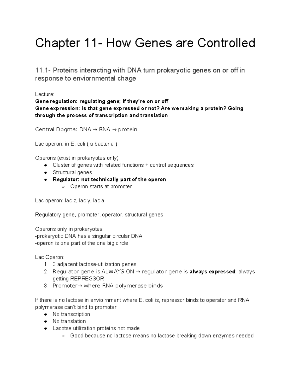 Chapter 11 Lecture + Textbook Notes - Chapter 11- How Genes are ...