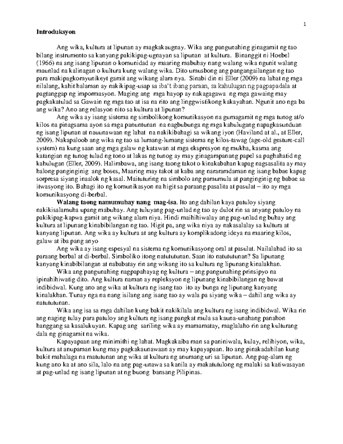 Balangkas Filipino 101 Bago lang summary notes - Introduksyon Ang wika ...