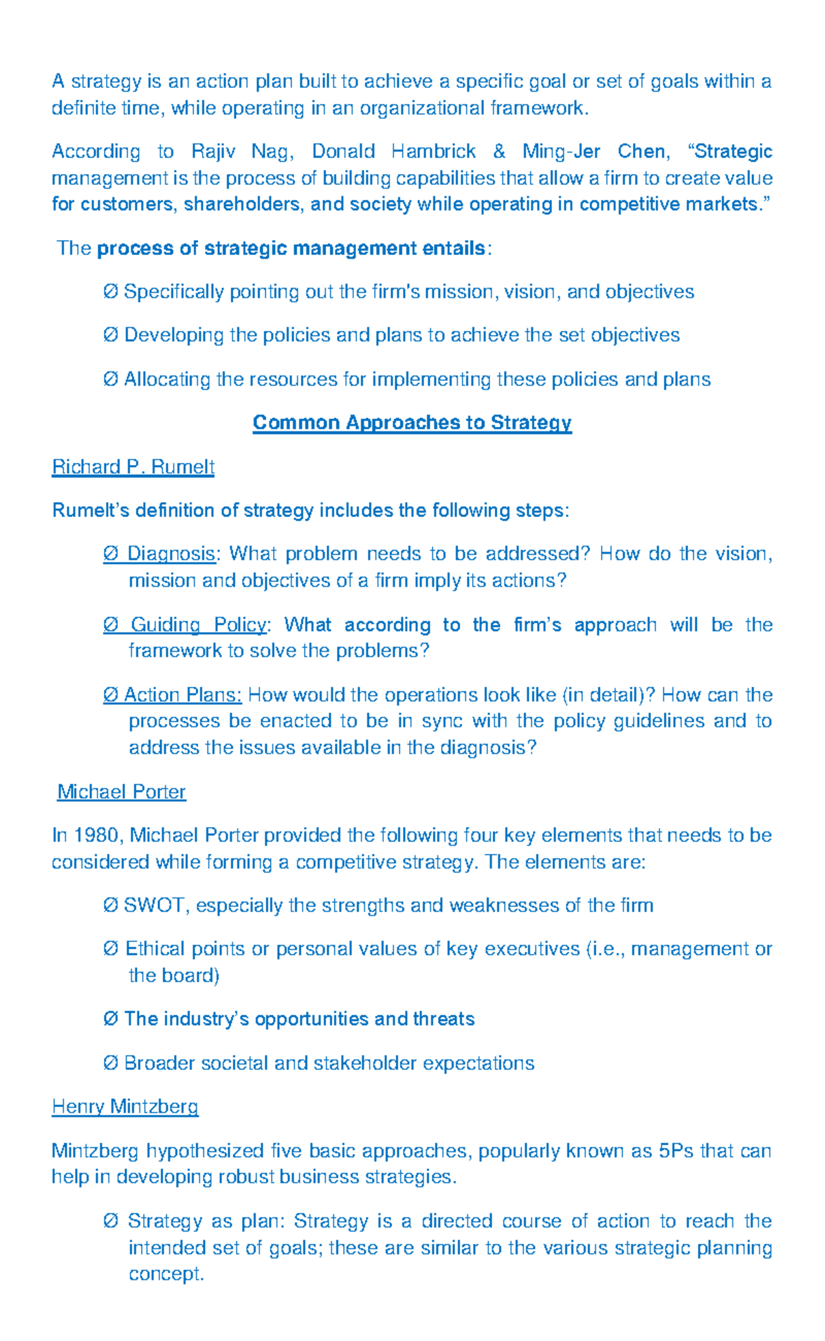 Common Approaches to Strategy - A strategy is an action plan built to ...