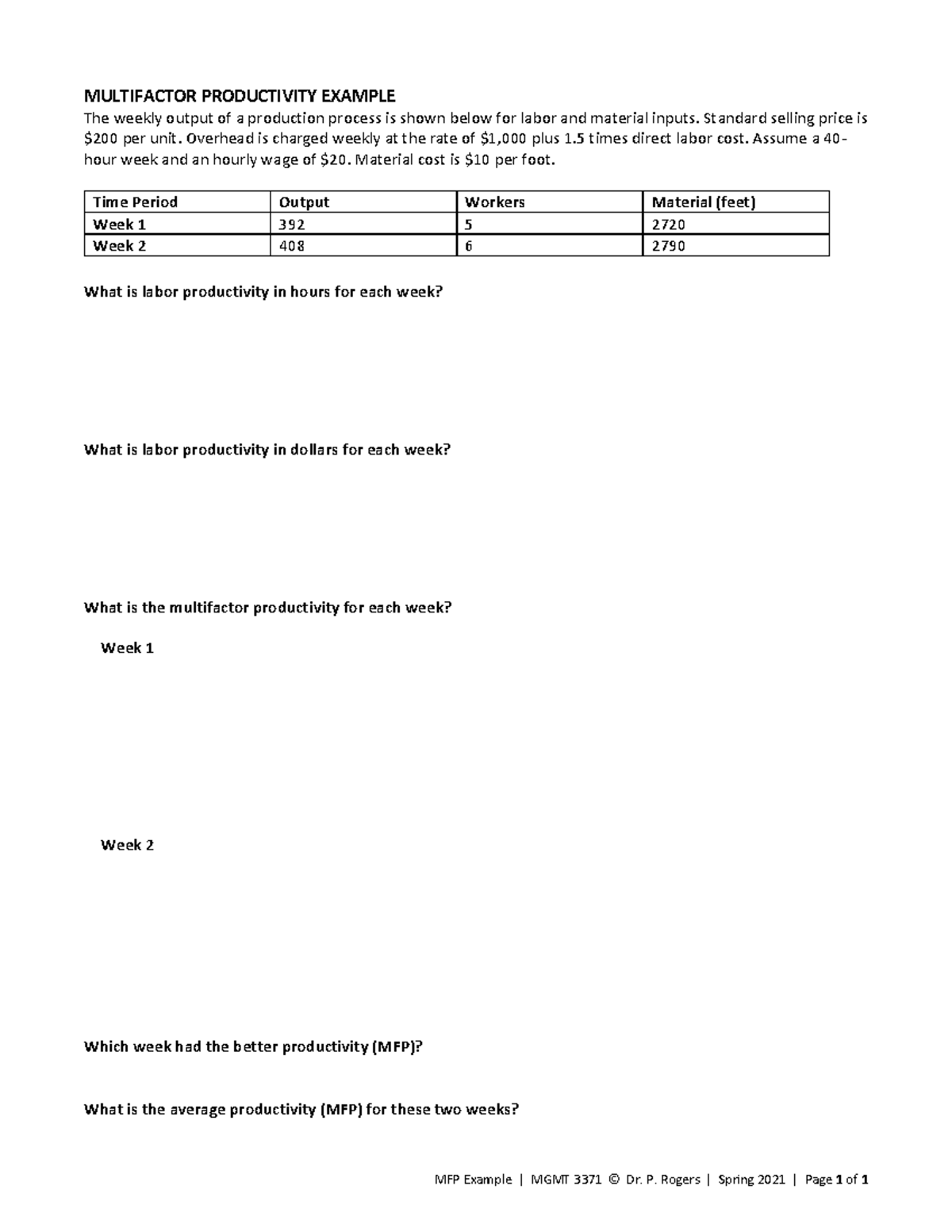 2 OM Productivity example Spring 2021 Students - MFP Example | MGMT ...