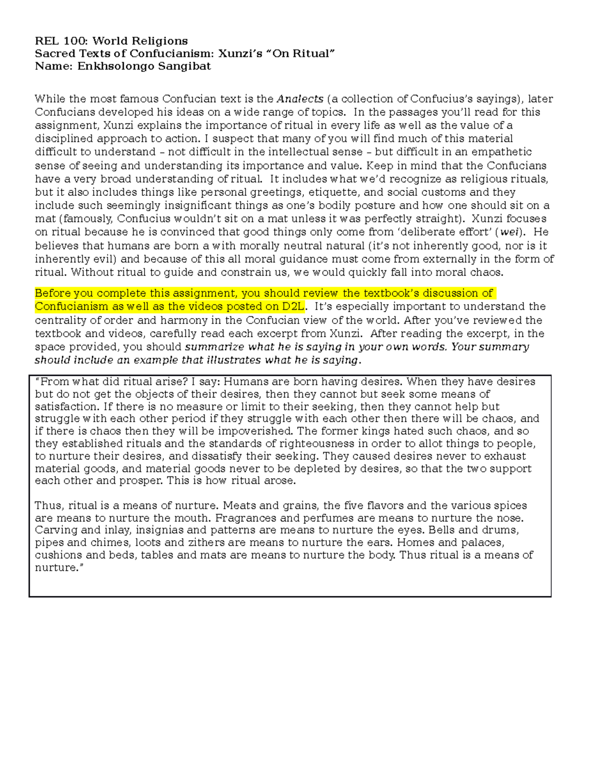 Xunzi On Ritual - REL 100: World Religions Sacred Texts of Confucianism ...